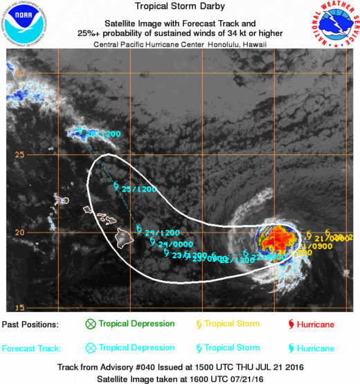 Tropical Storm Darby Maintains Strength, Heads Towards Hawaii