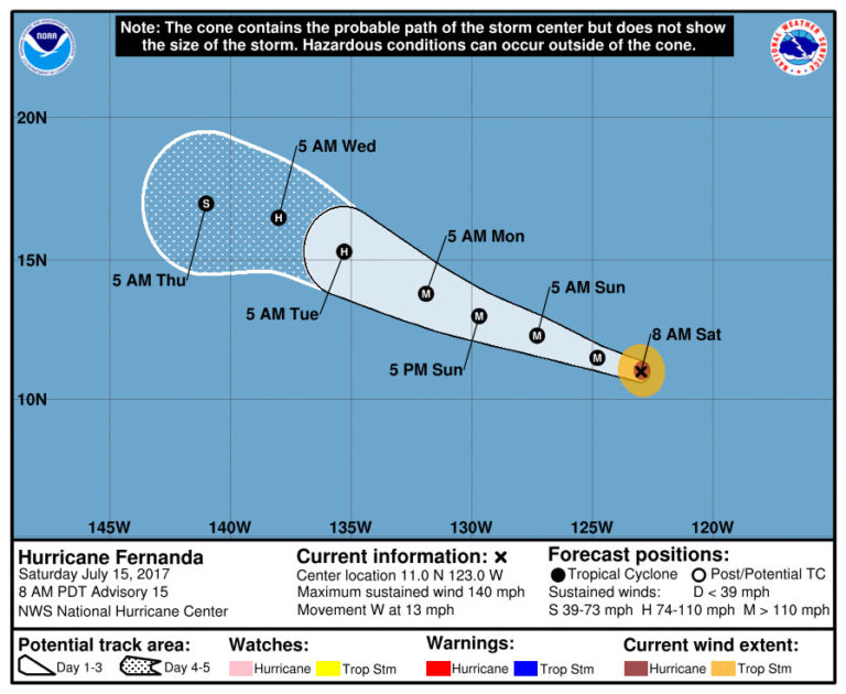 Hurricane Fernanda – Saturday July 15 Update
