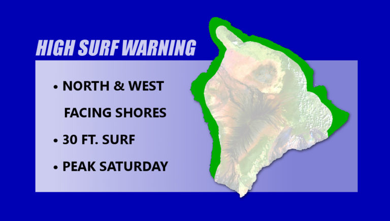 High Surf Warning For Hawaii Island, 30 ft Surf Possible