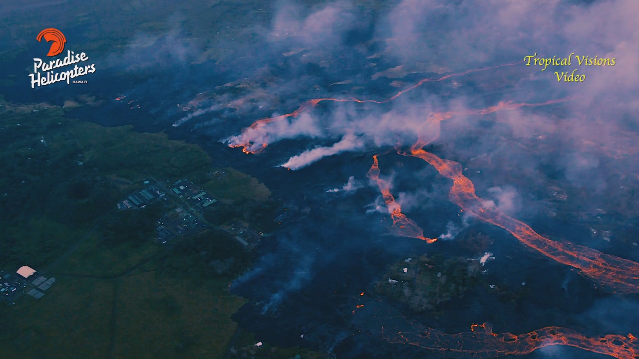 VIDEO: 1 pm Eruption Update – Helicopter View Over Lava Flows