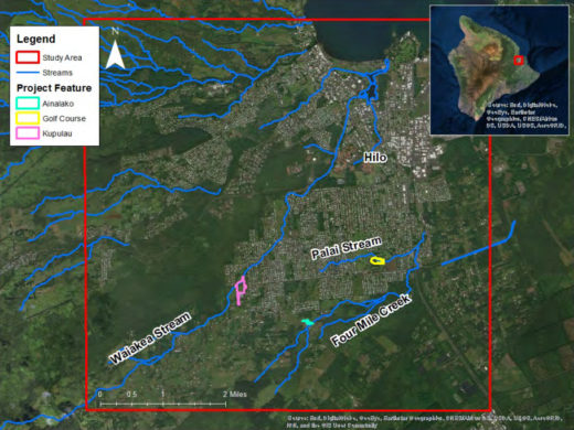 Waiakea Flood Control Alternatives Illustrated In Document