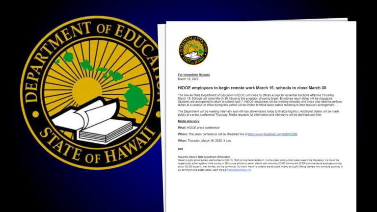 Hawaiʻi Schools To Close March 30, DOE Employees To Work Remotely