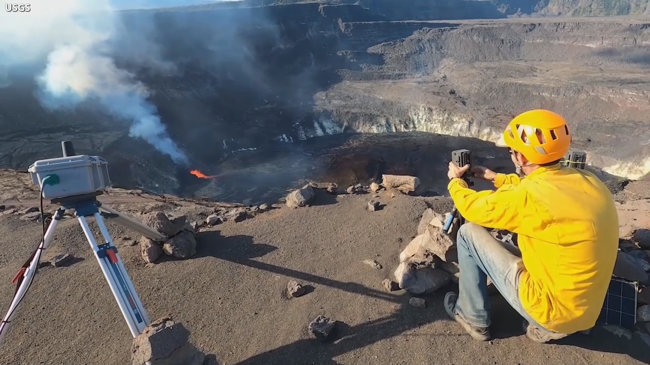 VIDEO: On Edge Of Volcano Caldera, Scientists Monitor Kilauea Eruption