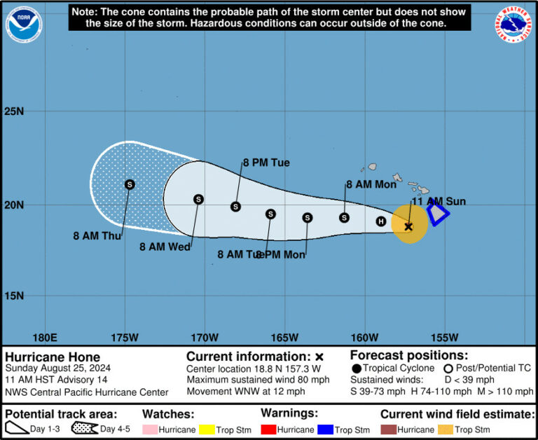 Hurricane Hone Update for Noon on Sunday, August 25 – Big Island Video News